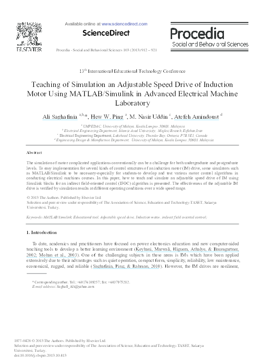 (PDF) Teaching of Simulation an Adjustable Speed Drive of Induction Motor Using MATLAB/Simulink ...