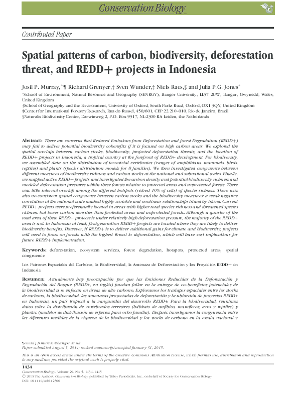 (PDF) Spatial patterns of carbon, biodiversity, deforestation threat ...