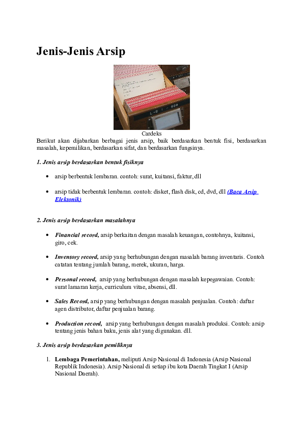 (DOC) Jenis-Jenis Arsip
