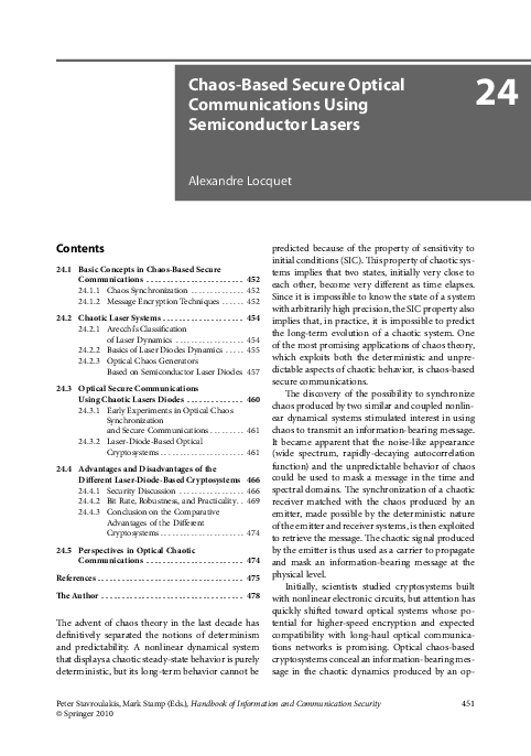 (PDF) Chaos-Based Secure Optical Communications Using Semiconductor Lasers