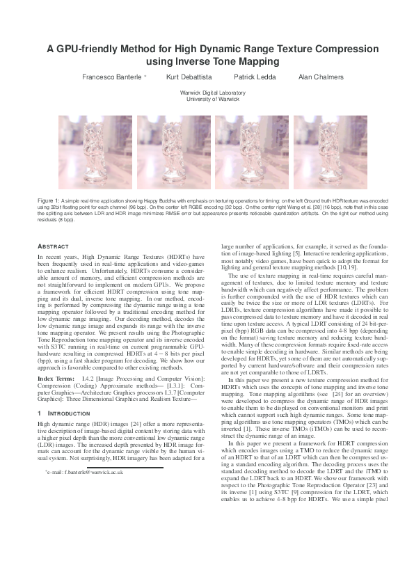 (PDF) A GPU-friendly method for high dynamic range texture compression using inverse tone mapping