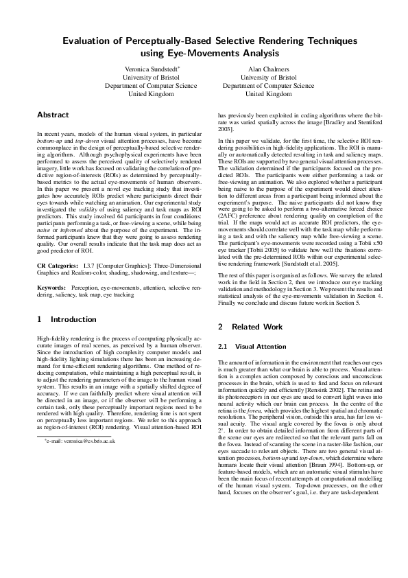 (PDF) Evaluation of perceptually-based selective rendering techniques using eye-movements analysis