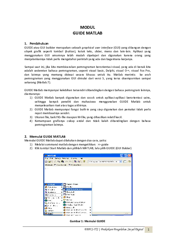 (PDF) MODUL GUIDE MATLAB 1. Pendahuluan