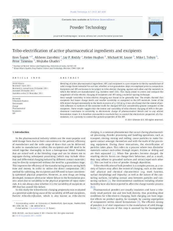 (PDF) Tribo-electrification of active pharmaceutical ingredients and ...