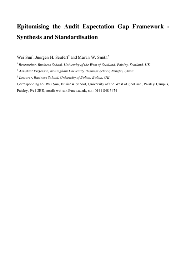 (PDF) Epitomising the Audit Expectation Gap Framework - Synthesis and Standardisation