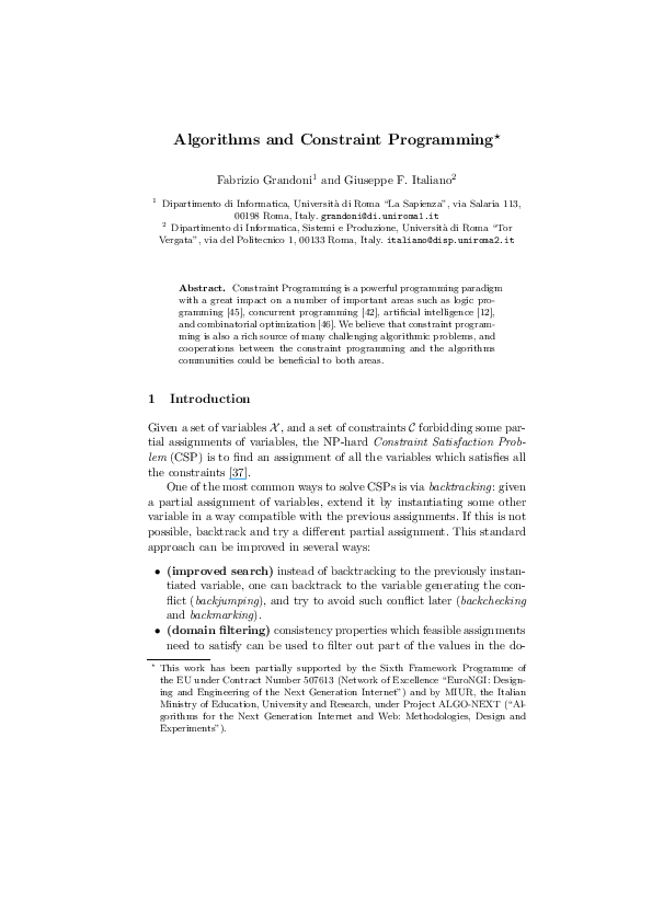 (PDF) Algorithms and Constraint Programming | Fabrizio Grandoni - Academia.edu