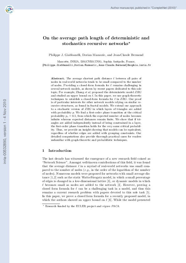 (PDF) On the average path length of deterministic and stochastics recursive networks