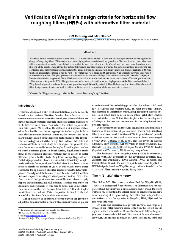 (PDF) Verification of Wegelin\'s design criteria for horizontal flow ...
