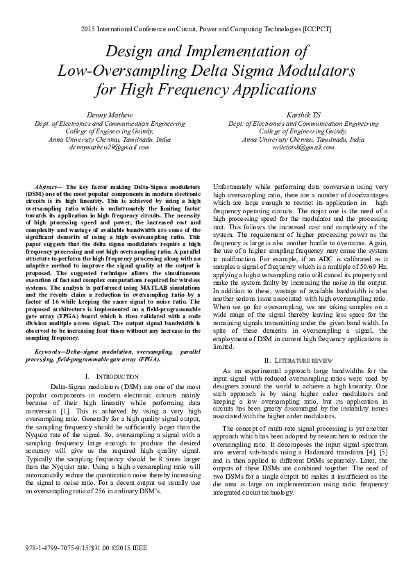 (PDF) Design and Implementation of Low-Oversampling Delta Sigma ...