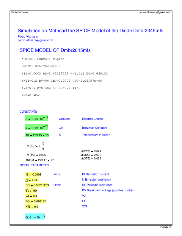 (PDF) Simulation on Mathcad the SPICE Model of the Diode Dmbr2045mfs ...