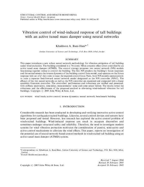 (PDF) Neural Network Vibration Control for Tall Buildings