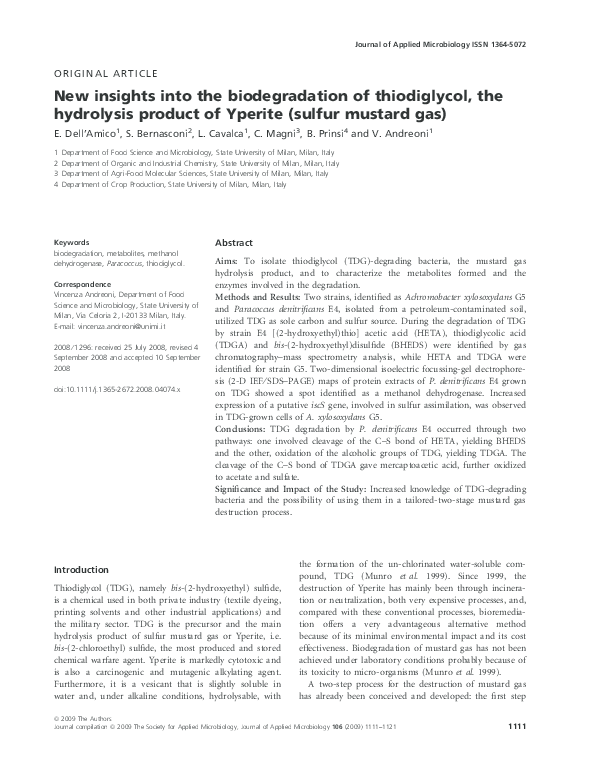 (PDF) New insights into the biodegradation of thiodiglycol, the ...