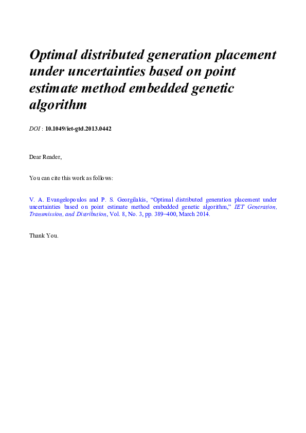 (PDF) Optimal distributed generation placement under uncertainties based on point estimate ...