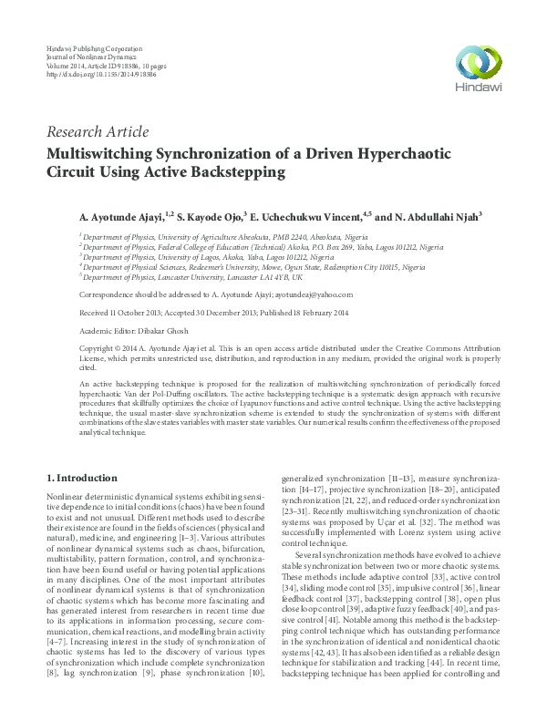 Pdf Multiswitching Synchronization Of A Driven Hyperchaotic Circuit Using Active Backstepping