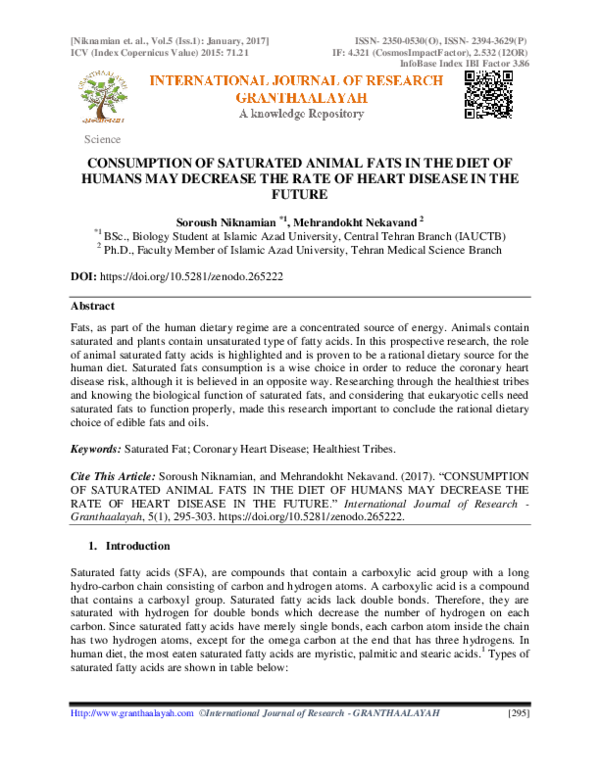 (PDF) CONSUMPTION OF SATURATED ANIMAL FATS IN THE DIET OF HUMANS MAY ...