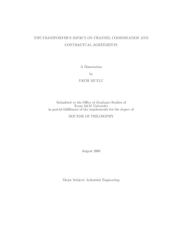(PDF) The transporter's impact on channel coordination and contractual ...