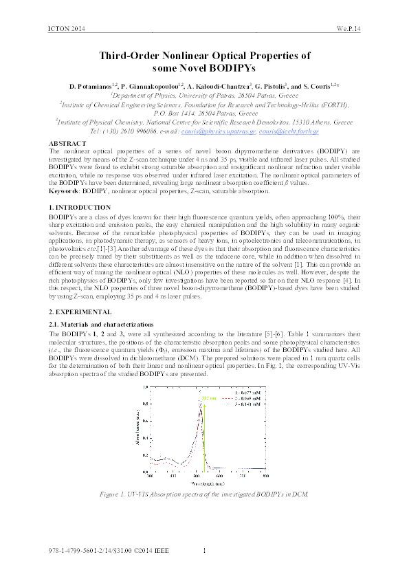 (PDF) Third-Order Nonlinear Optical Properties of some Novel BODIPYs