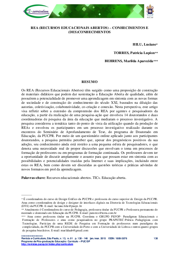 Pdf Rea Recursos Educacionais Abertos Conhecimentos E Des
