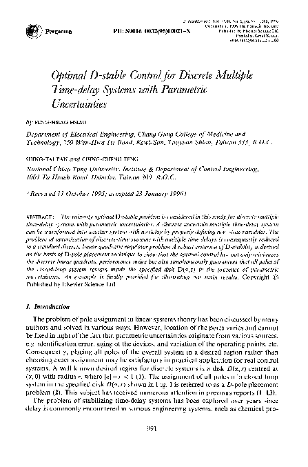(PDF) Optimal D-stable control for discrete multiple time-delay systems with parametric ...