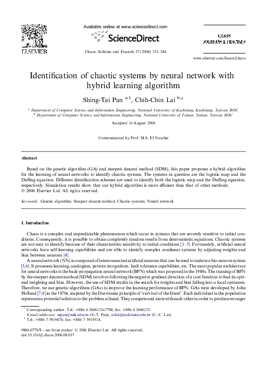 Pdf Identification Of Chaotic Systems By Neural Network With Hybrid Learning Algorithm