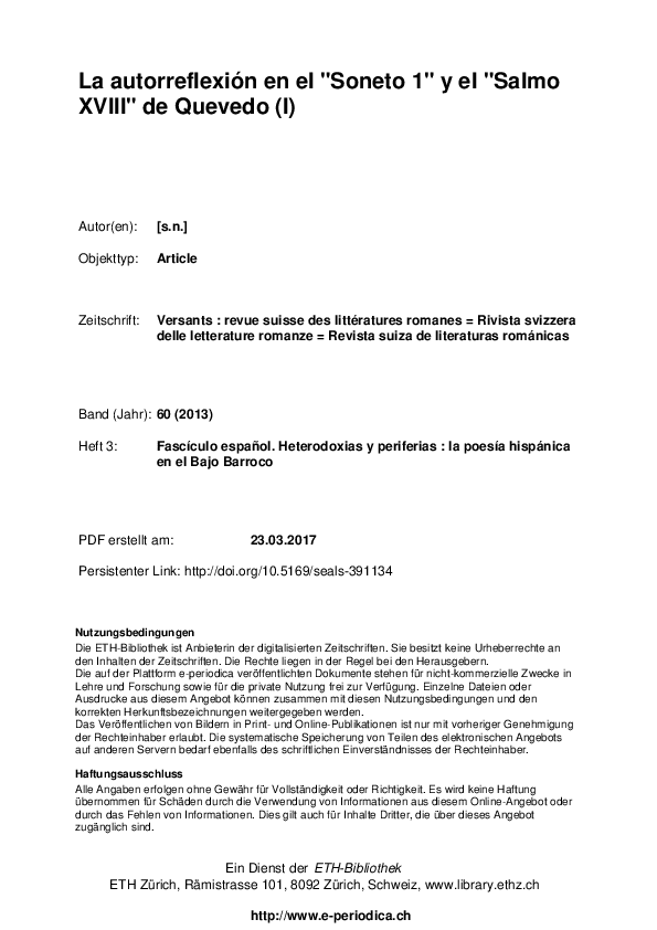 (PDF) La autorreflexión en el "Soneto 1" y el "Salmo XVIII" de Quevedo (I)