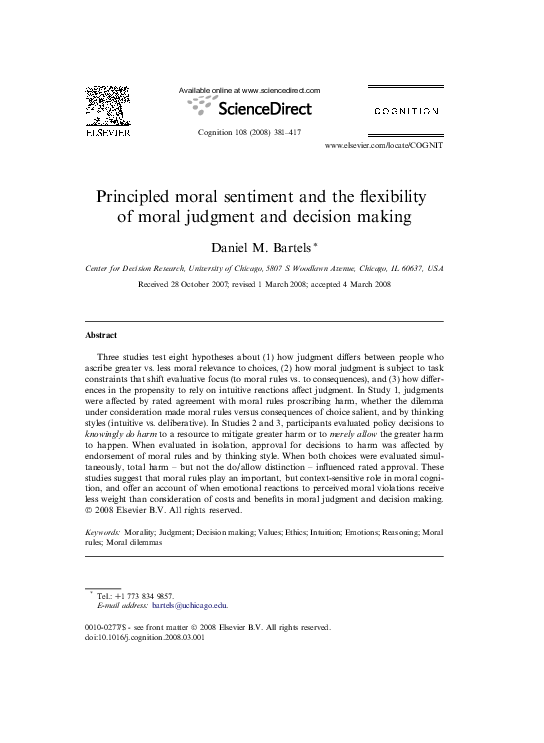 (PDF) Principled moral sentiment and the flexibility of moral judgment ...