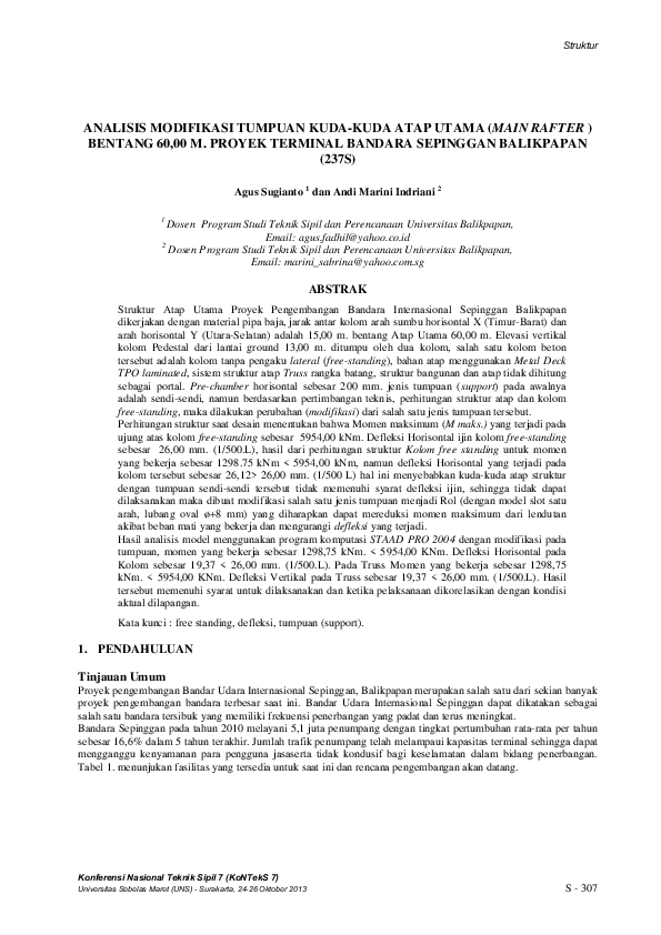 (PDF) ANALISIS MODIFIKASI TUMPUAN KUDA-KUDA ATAP UTAMA (MAIN RAFTER ...