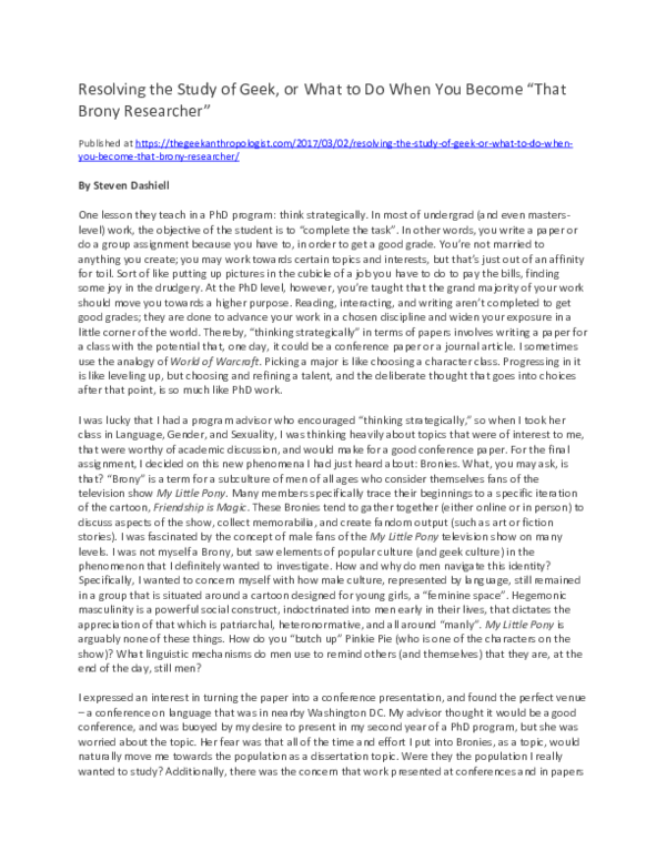 (PDF) Resolving the Study of Geek, or What to Do When You Become “That ...