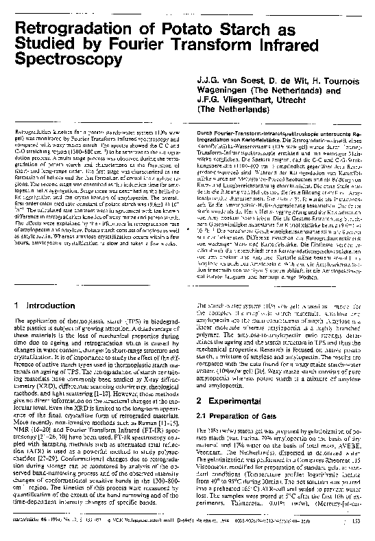 (PDF) Retrogradation of Potato Starch as Studied by Fourier Transform Infrared Spectroscopy