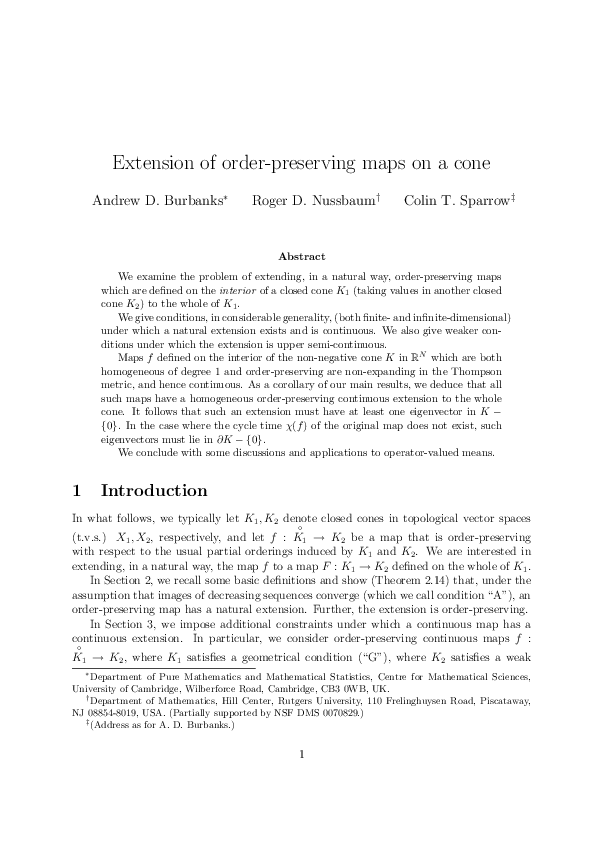 (PDF) Extension of order-preserving maps on a cone
