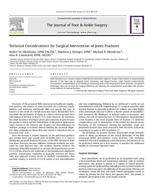 (PDF) Technical Considerations for Surgical Intervention of Jones ...