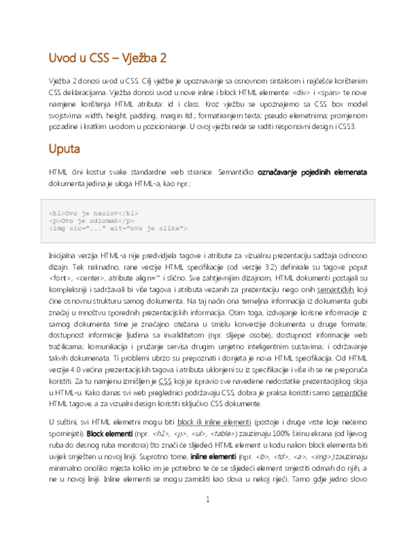 (PDF) Uvod u CSS – Vježba 2