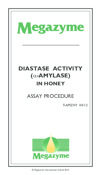 (PDF) DIASTASE ACTIVITY (α-AMYLASE) IN HONEY ASSAY PROCEDURE