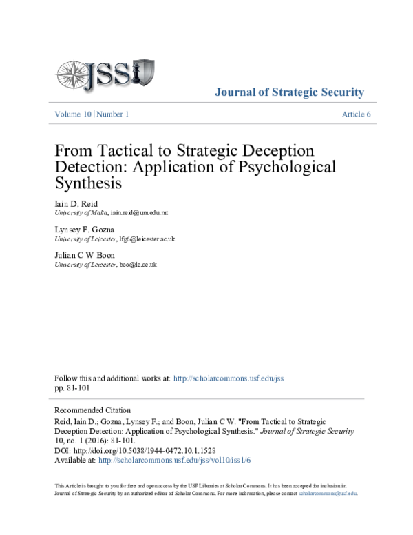 Pdf From Tactical To Strategic Deception Detection Application Of