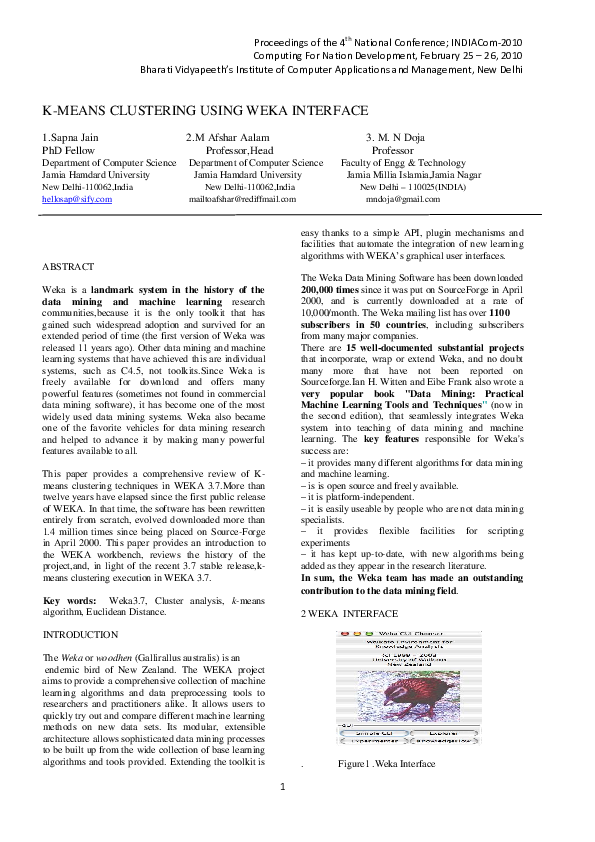 (PDF) K-MEANS CLUSTERING USING WEKA INTERFACE (PDF) K-MEANS CLUSTERING USING WEKA INTERFACE