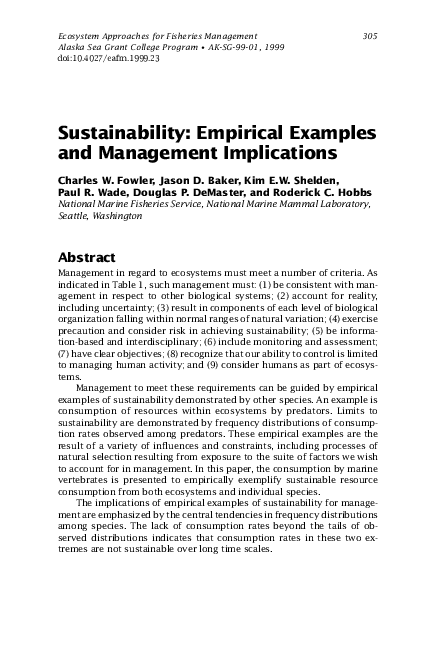 (PDF) Sustainability: Empirical Examples and Management Implications