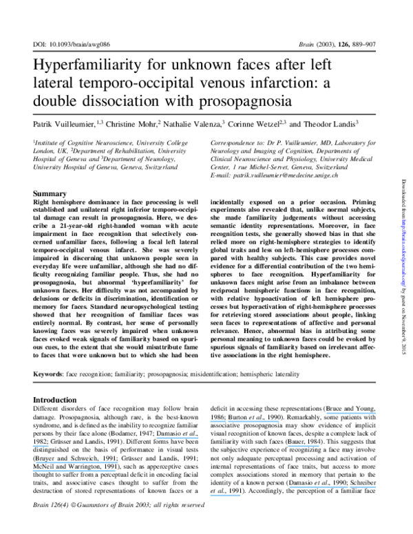 (PDF) Hyperfamiliarity for unknown faces after left lateral temporo ...