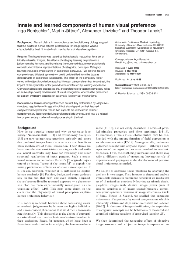 (PDF) Innate and learned components of human visual preference