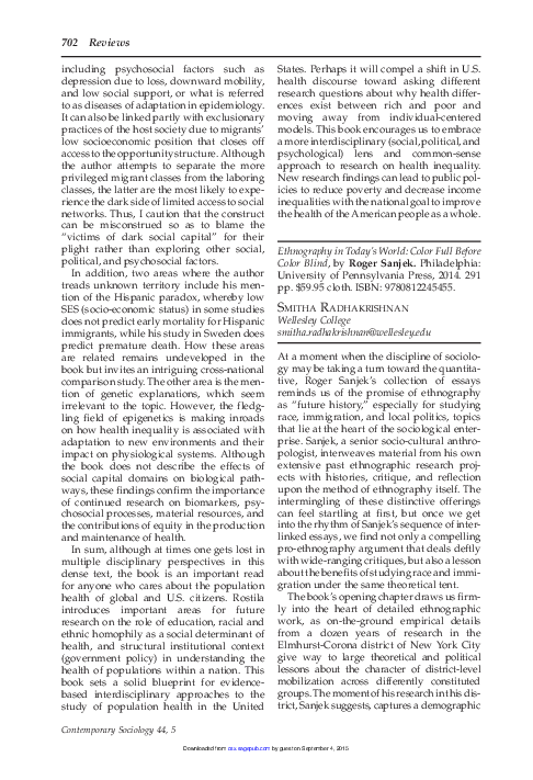 (PDF) Book Review: Ethnography in Today's World by Roger Sanjek
