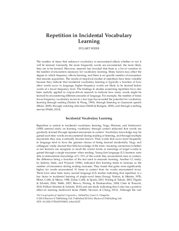 (PDF) Repetition in Incidental Vocabulary Learning