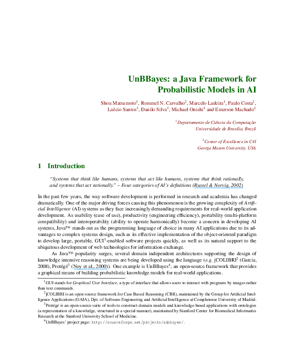 (PDF) UnBBayes: a Java Framework for Probabilistic Models in AI