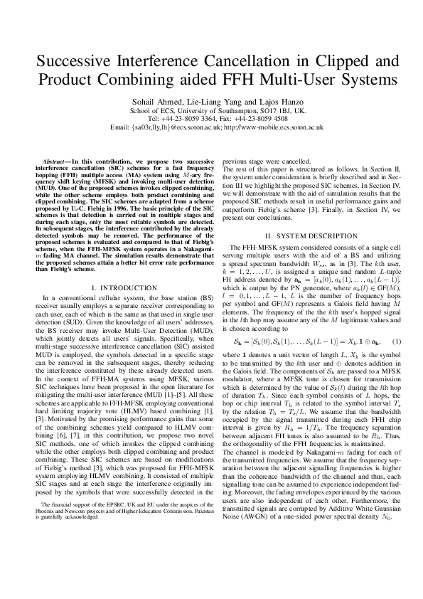 (PDF) Successive Interference Cancellation in Clipped and Product Combining aided FFH Multi-User ...