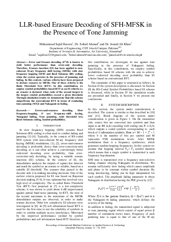 (PDF) LLR-based Erasure Decoding of SFH-MFSK in the Presence of Tone ...
