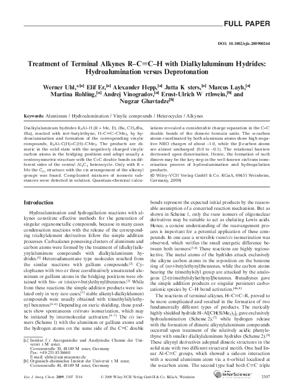 (PDF) Treatment of Terminal Alkynes R-C≡C-H with Dialkylaluminum ...
