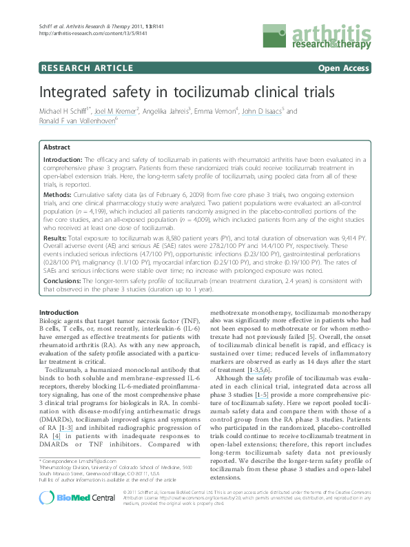 (PDF) Integrated safety in tocilizumab clinical trials