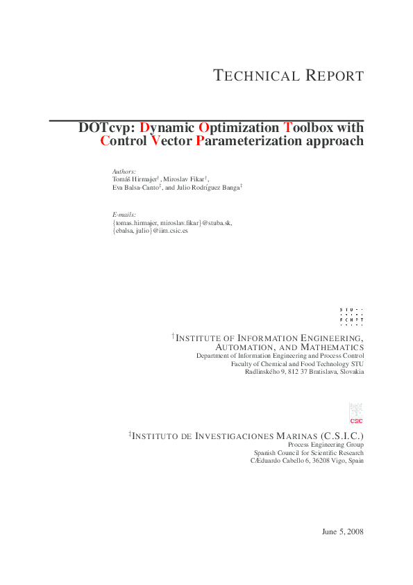 Pdf Dotcvp Dynamic Optimization Toolbox With Control Vector Parameterization Approach
