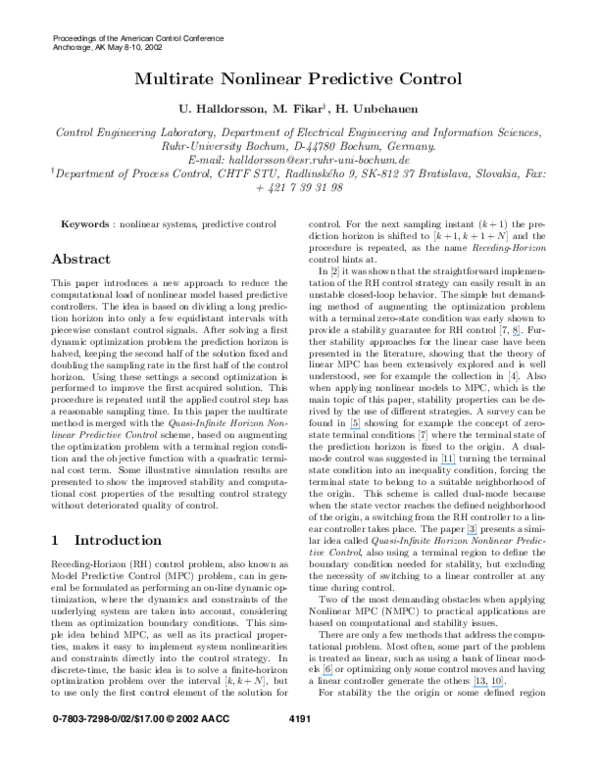 Pdf Multirate Nonlinear Predictive Control 8502