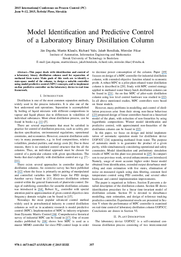 Pdf Model Identification And Predictive Control Of A Laboratory Binary Distillation Column