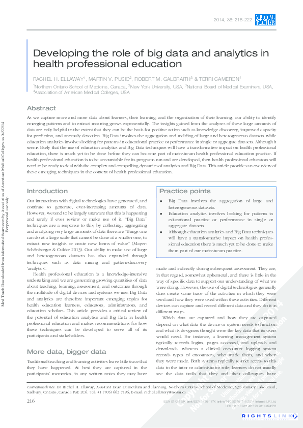 (PDF) Developing the role of big data and analytics in health ...