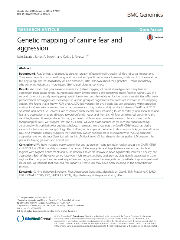 (PDF) Genetic mapping of canine fear and aggression | James Serpell ...
